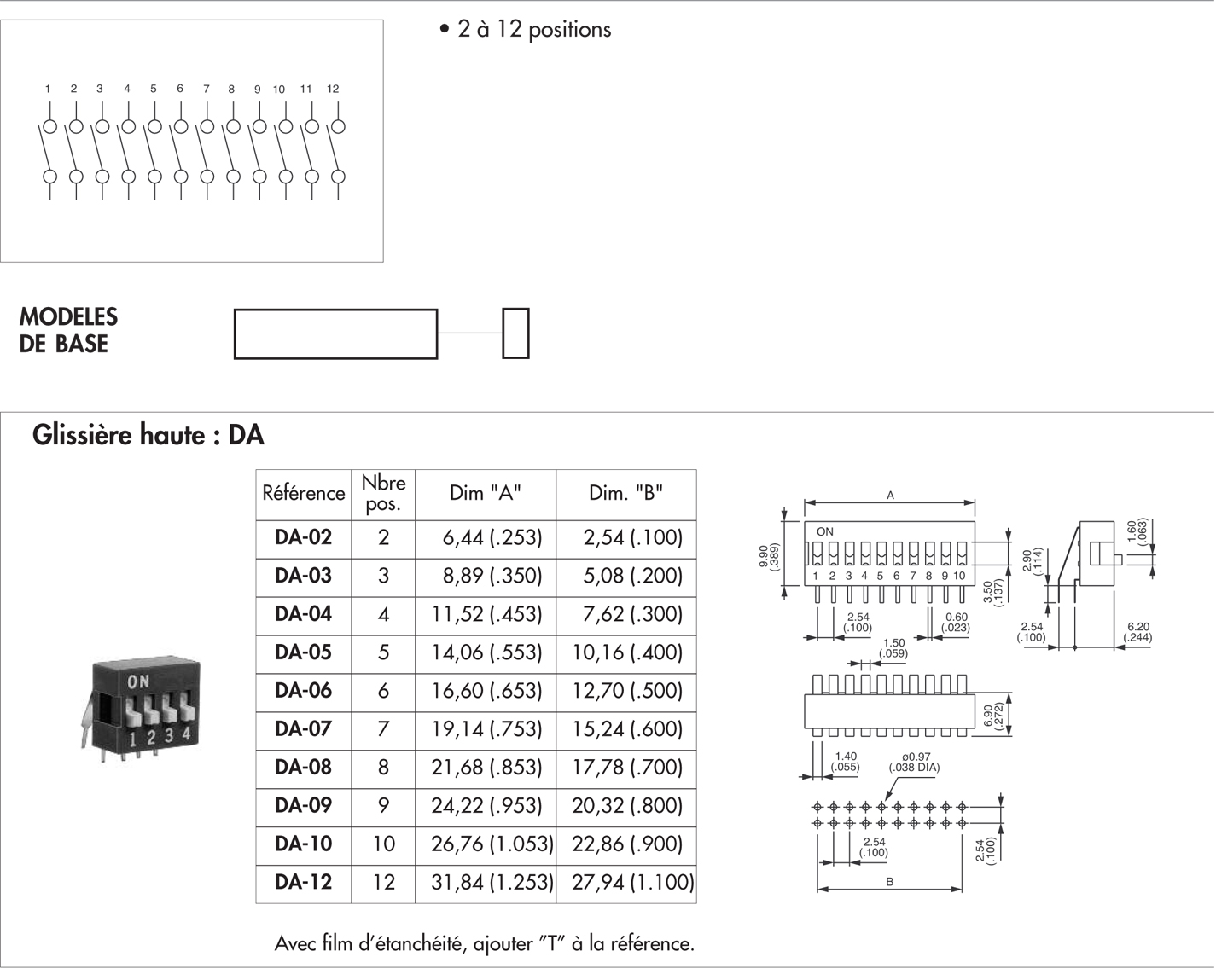 Interrupteurs DIP standards, "piano" ou verticaux - NDS/DP/DA Series - Sonectrad-BRN
